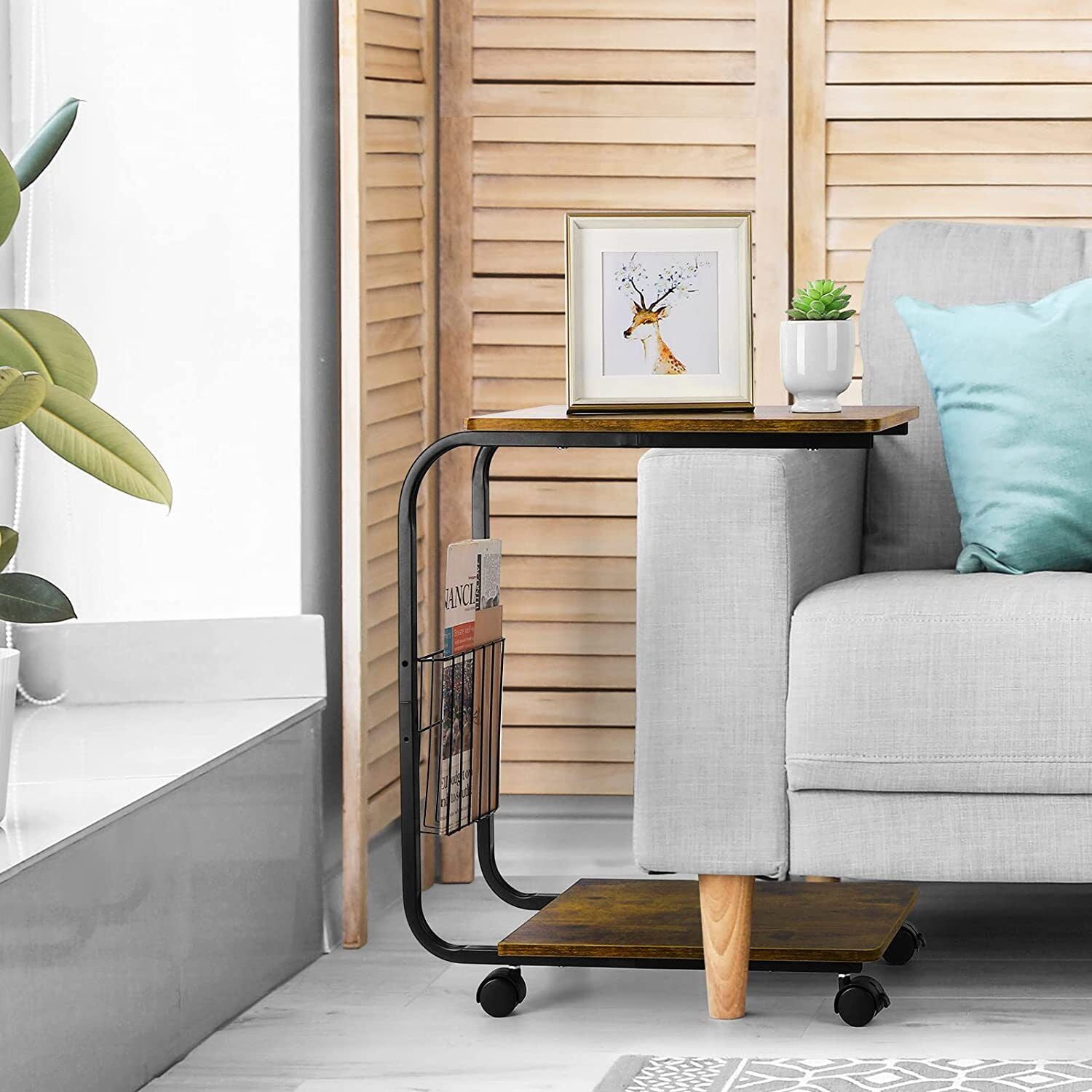 Mobile C Shaped Couch Side Table Desk End Table Cart Sofa Table for ...