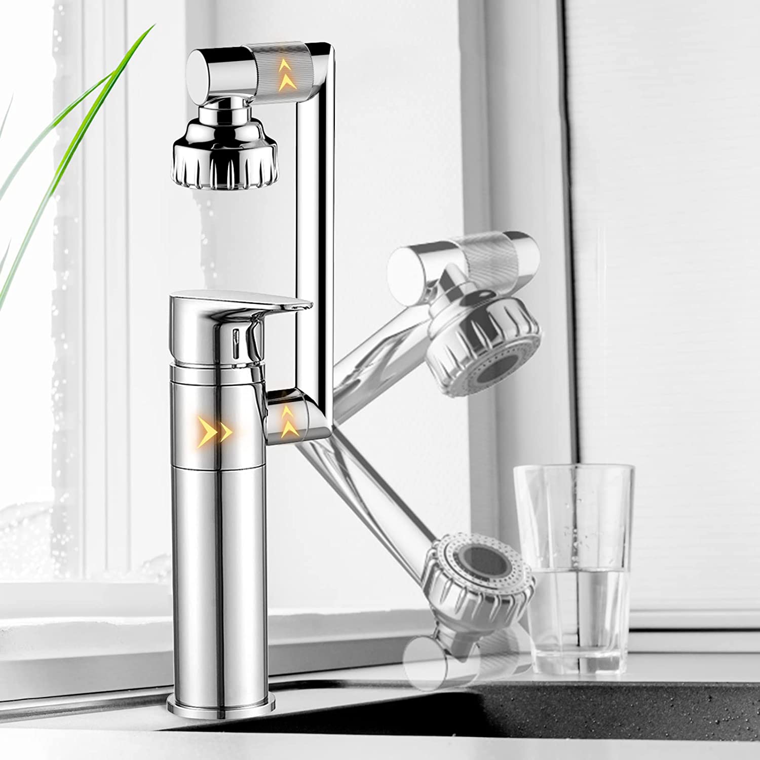 Sink Faucet, 360° Chrome Sink Mixer Tap, Silver, Spray and Diffuser ...