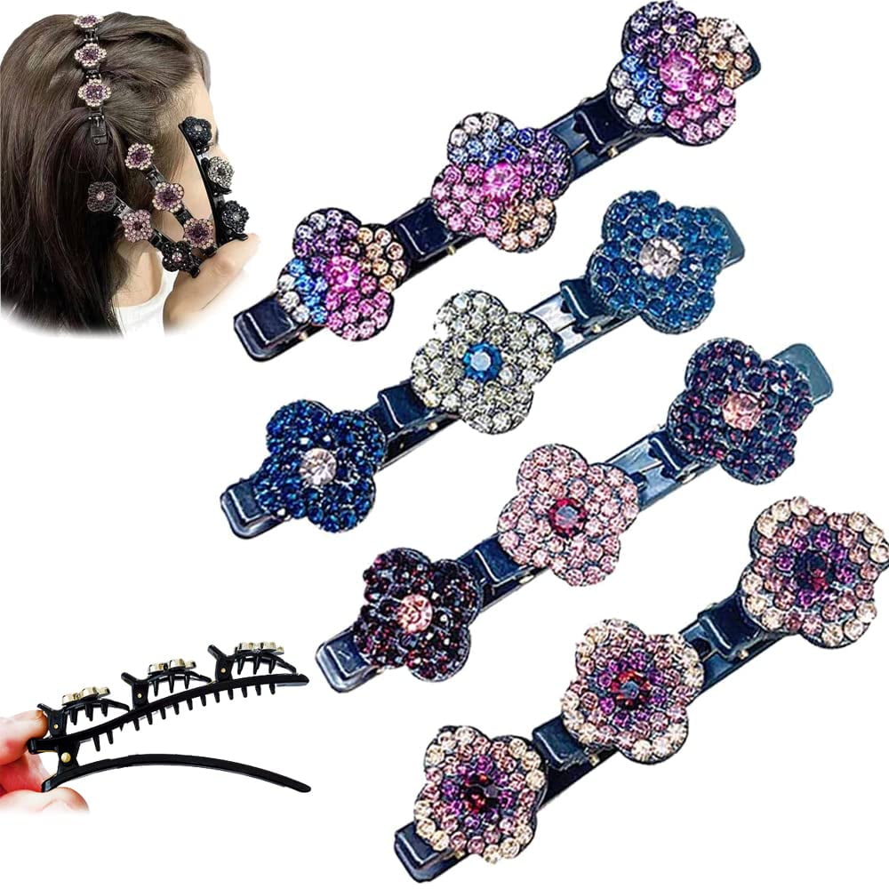 8PCS Satin Fabric Hair Bands-Sparkling Crystal Stone Braided Hair Clips ...