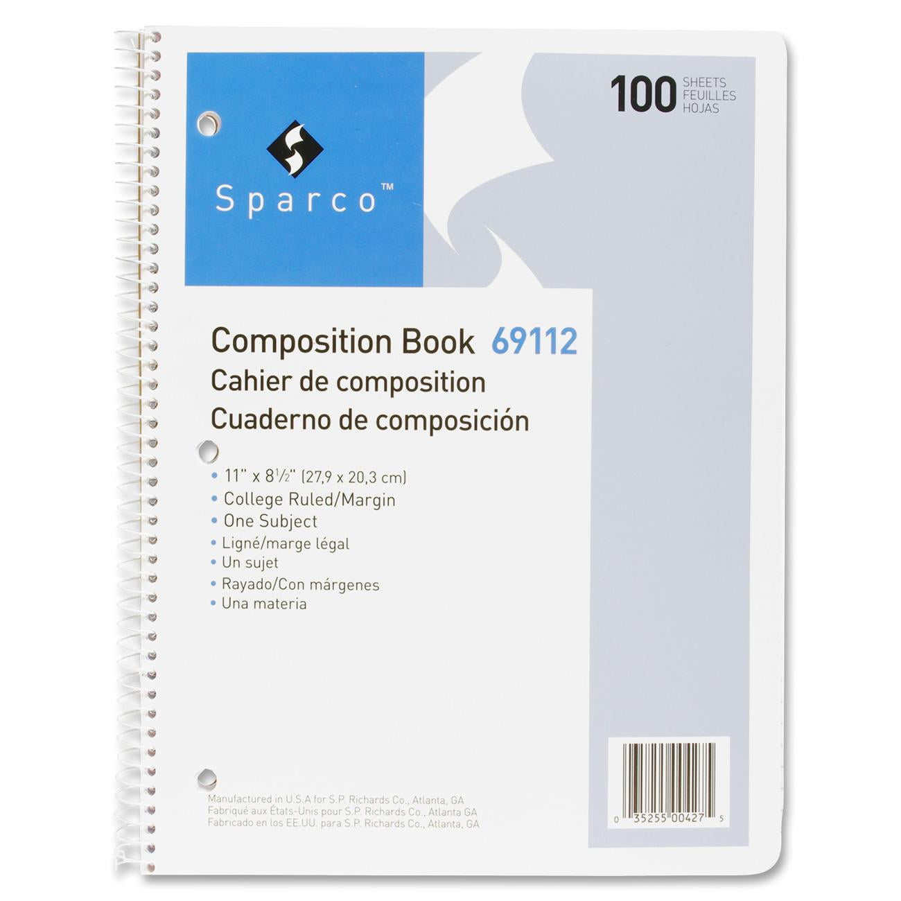 Sparco Composition Book 100 Sheets College Ruled 11"x8-1/2" WE 69112 ...