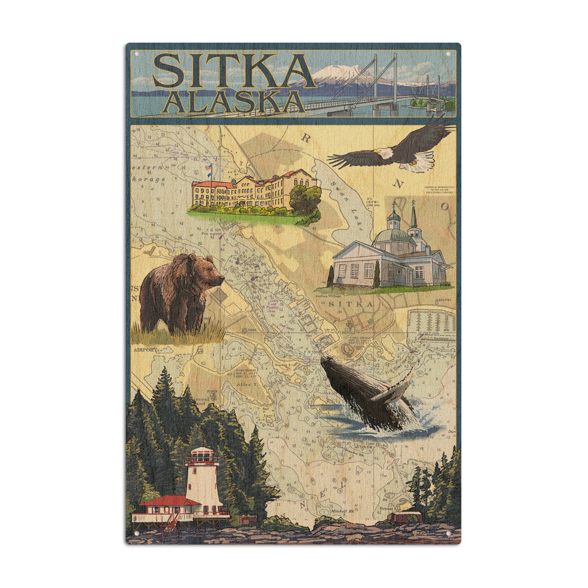 Sitka, Alaska, Nautical Chart Birch Wood Wall Sign (6x9 Rustic Home ...