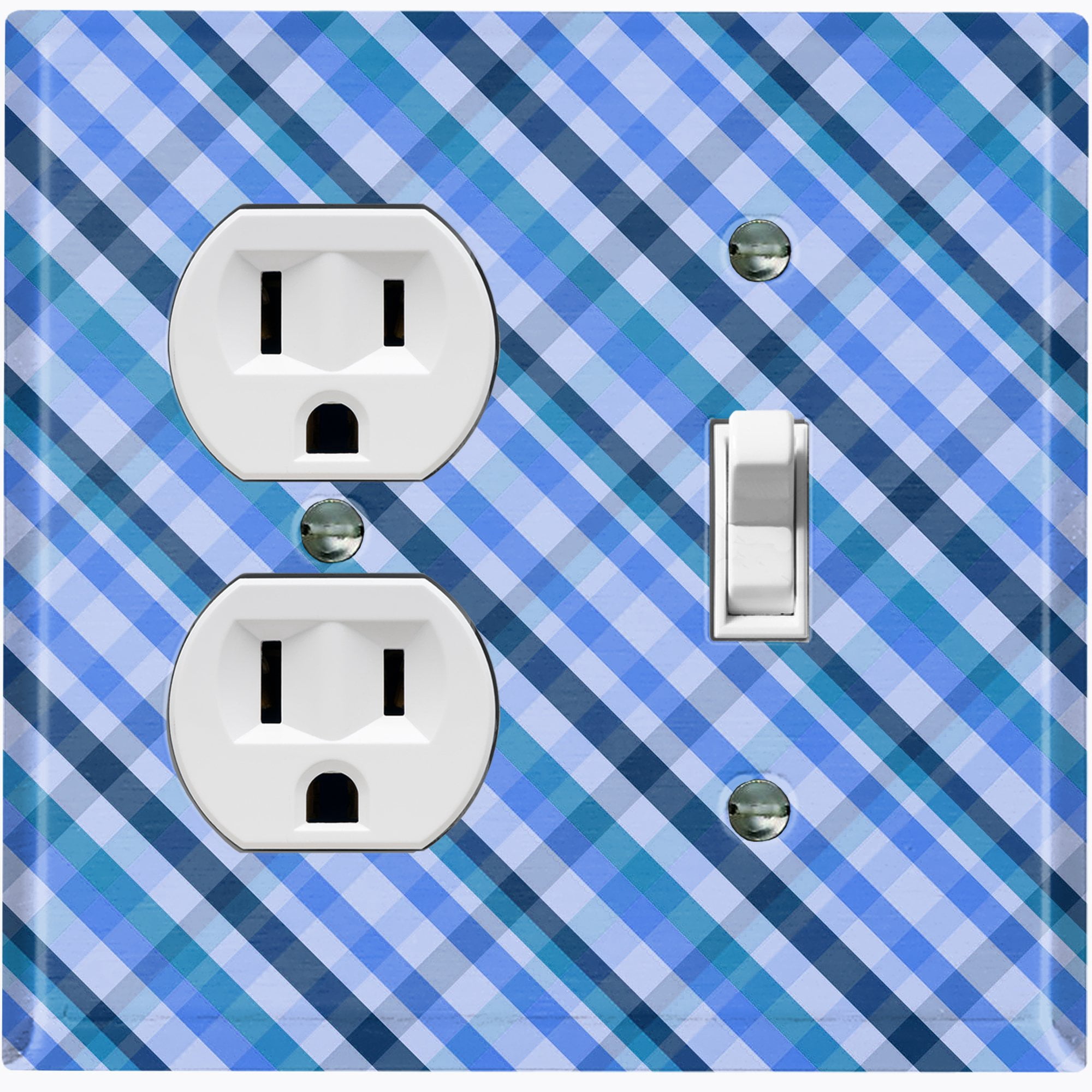 Metal Light Switch Plate Outlet Cover Shades of Blue Plaid Wallpaper ...