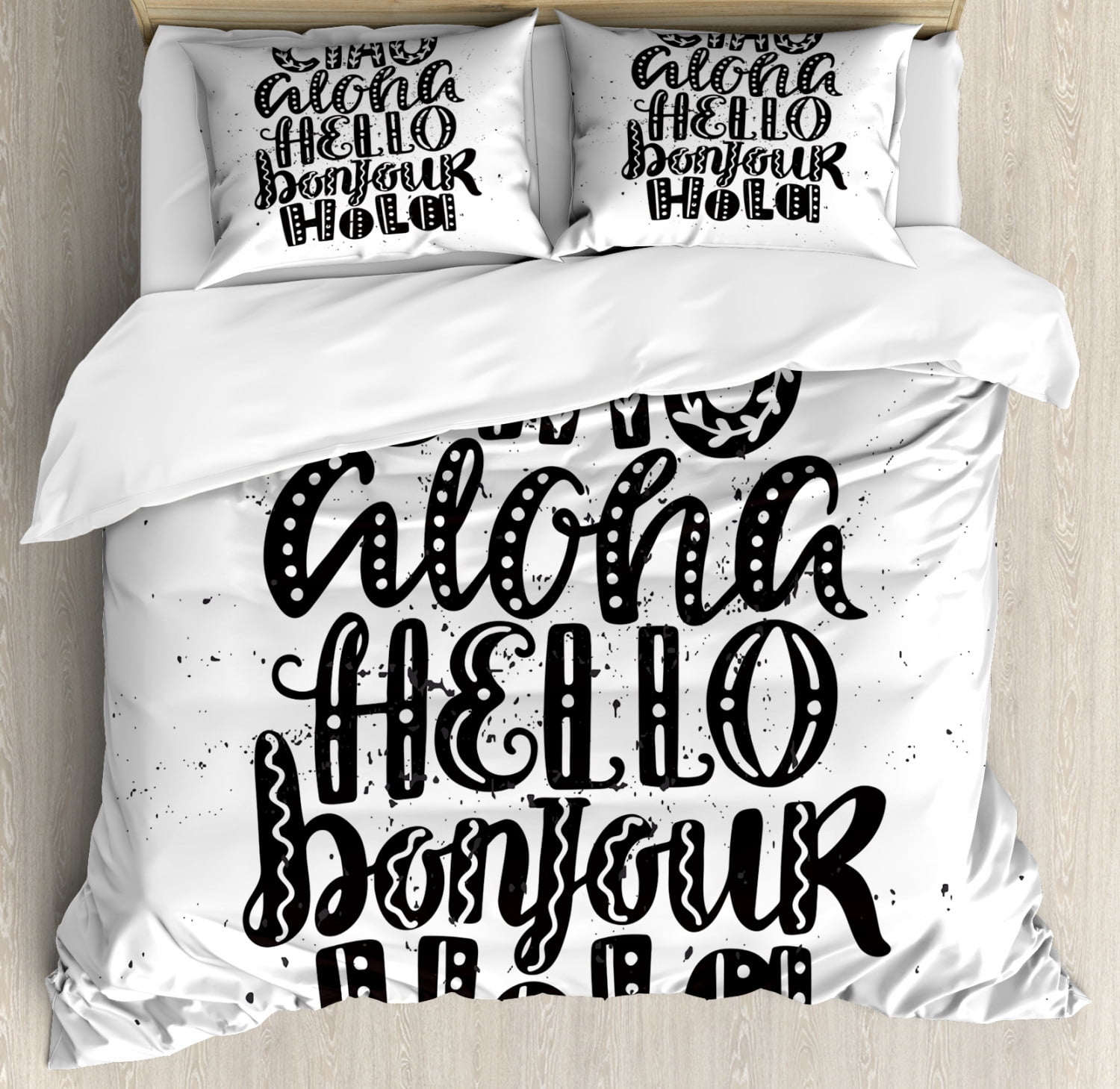 Aloha Duvet Cover Set Queen Size, Ciao Aloha Bonjour Hola Hello in ...