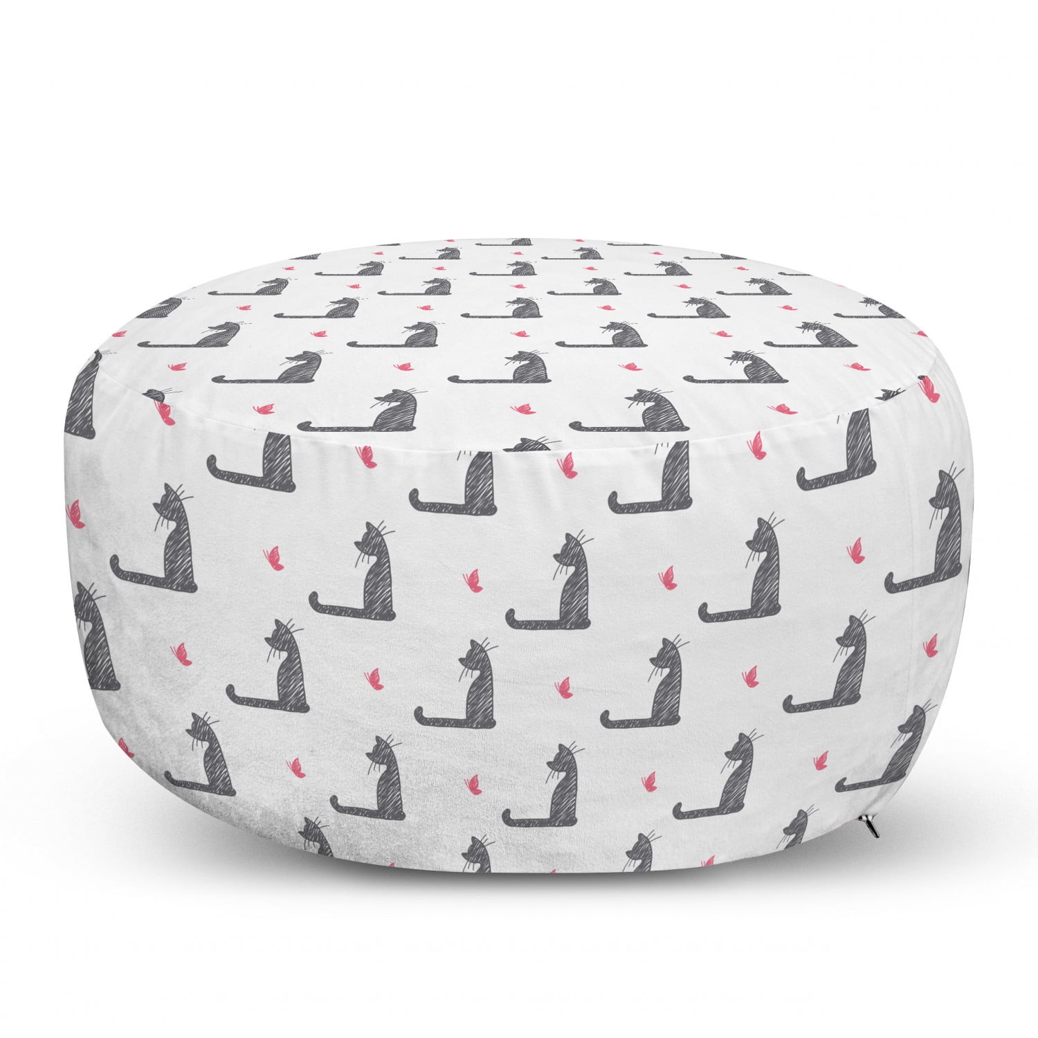 Kitten Pouf Cover with Zipper, Hand Drawn Cat Silhouettes with ...