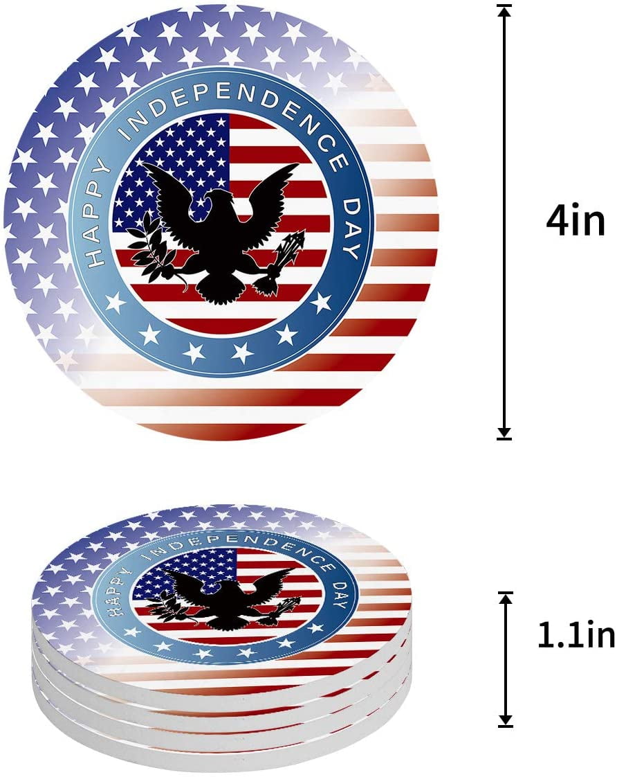 KXMDXA American Flag U.S.A Set of 8 Round Coaster for Drinks, Absorbent ...