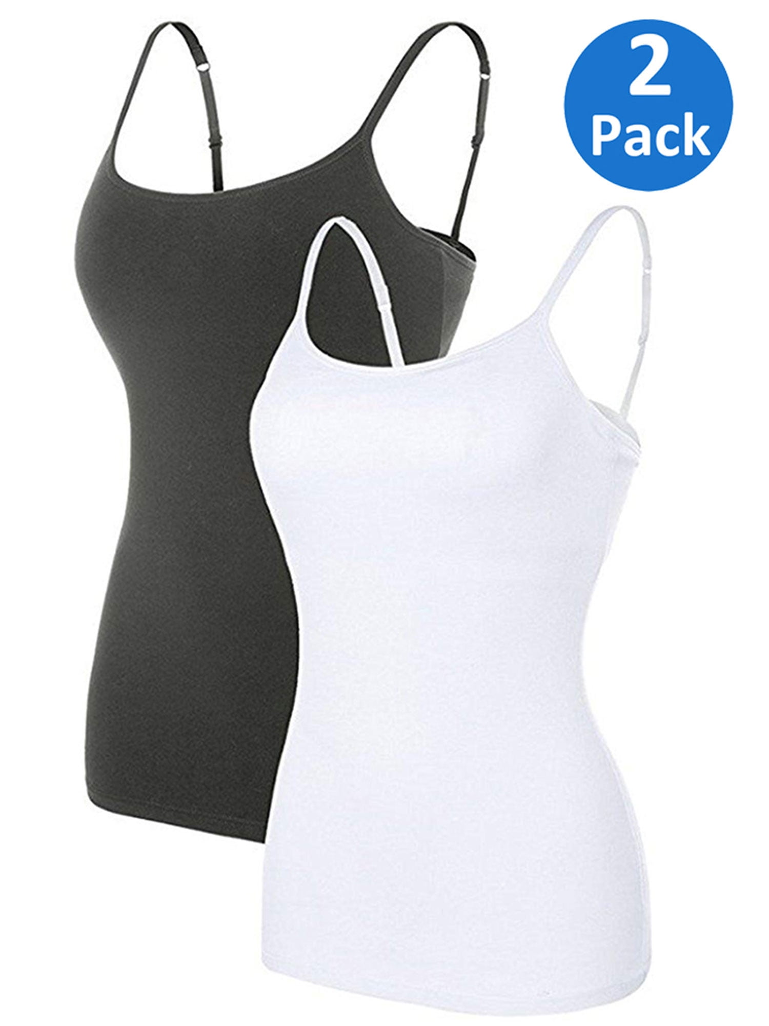 Charmo Women's Cami Adjustable Spaghetti Strap Built in Bra Tank Tops 2 ...