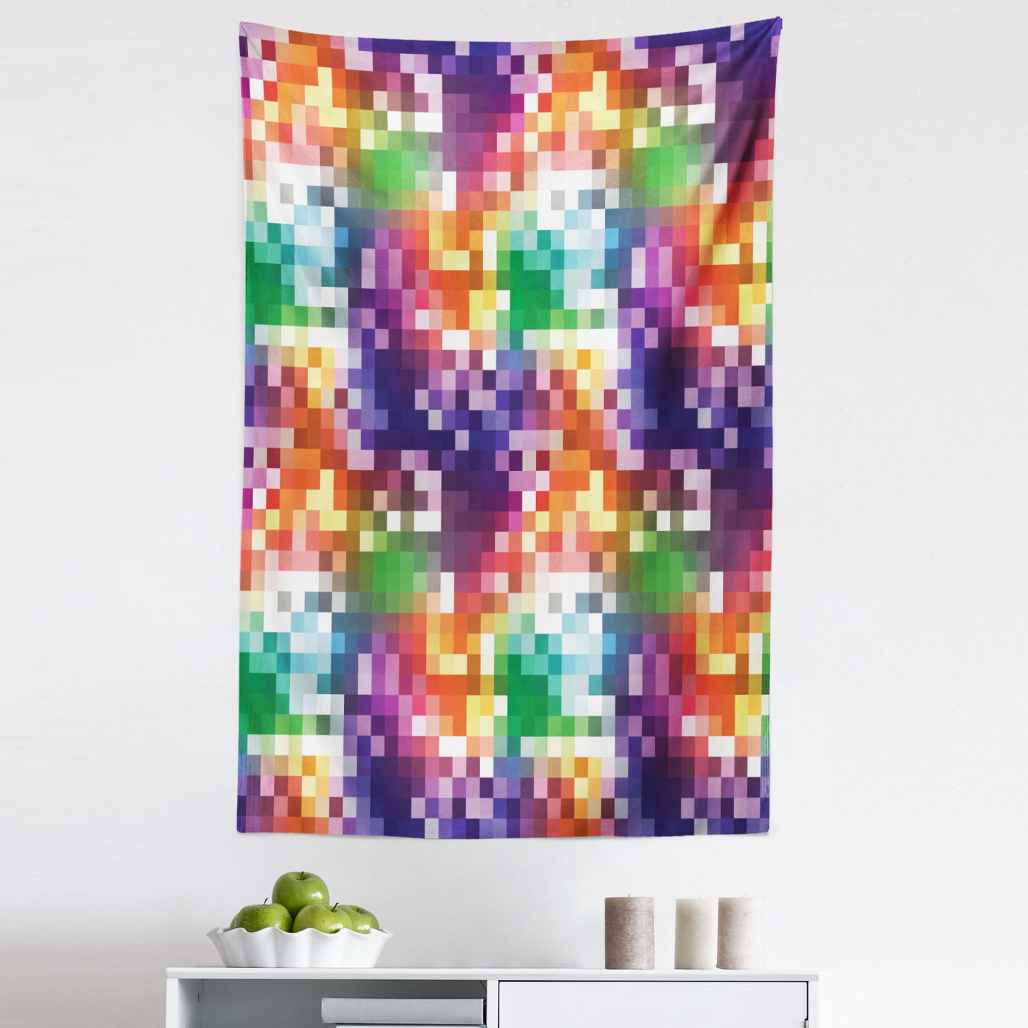 Colorful Tapestry, Mosaic Rainbow Colored Checkered Squares Abstract ...