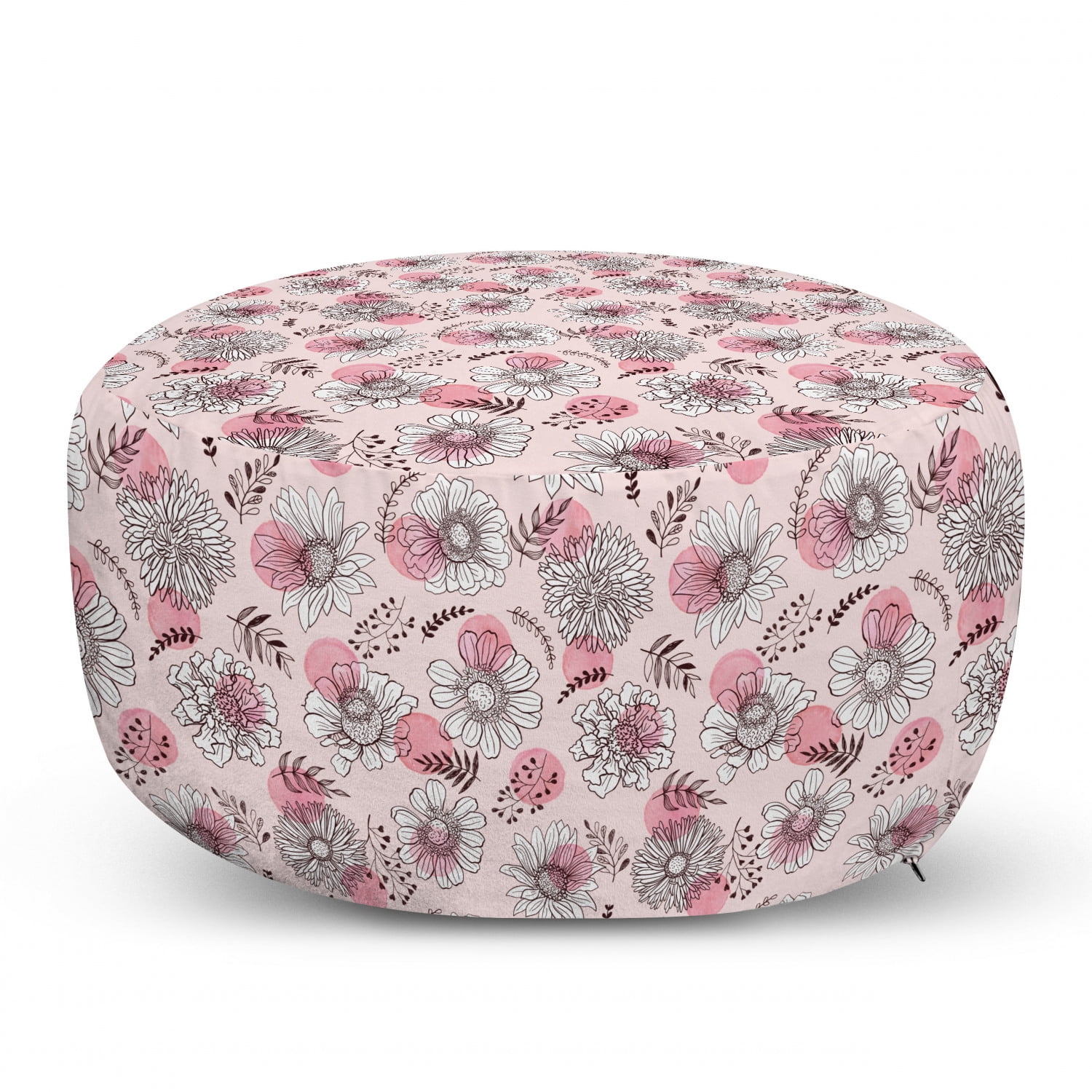 Flower Pouf Cover with Zipper, Sketch Outlines of Flowers on Watercolor ...