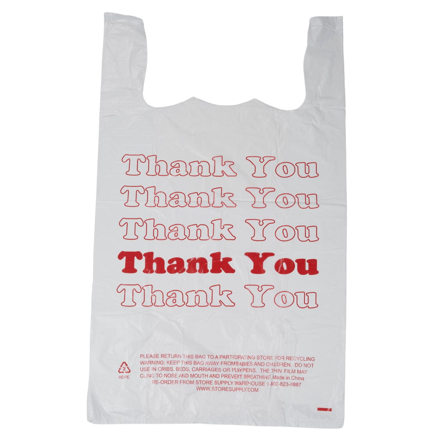 Large Plastic Thank You Bags (T-Shirt Bags) 18" x 8" x 30" - Case of ...