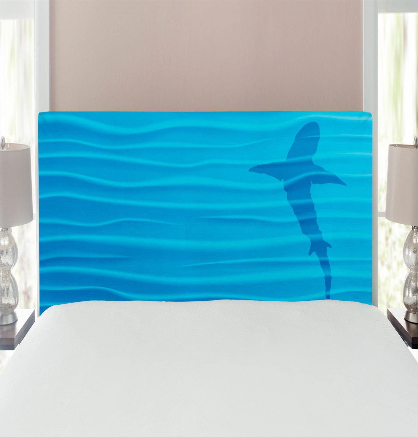 Sea Animals Headboard, Shark Silhouette in Water Waves Shadow Danger ...