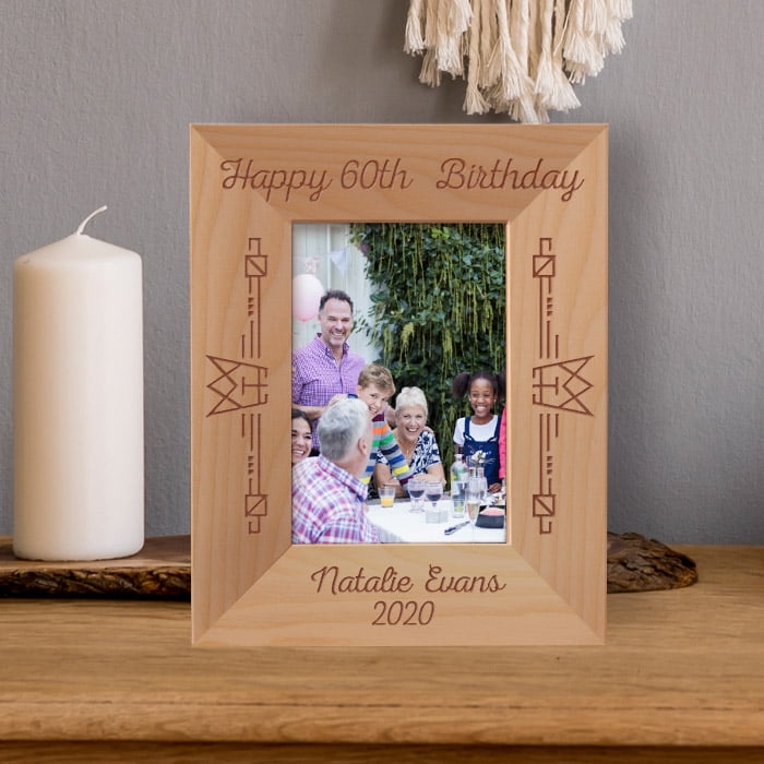 Happy 60th Birthday Personalized Wooden Frame 3 1/2" x 5" Brown ...