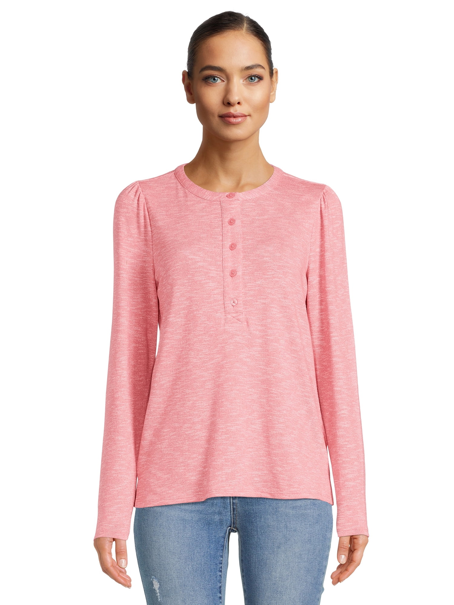 Time and Tru Women's Henley Shirt with Long Sleeves - Walmart.com