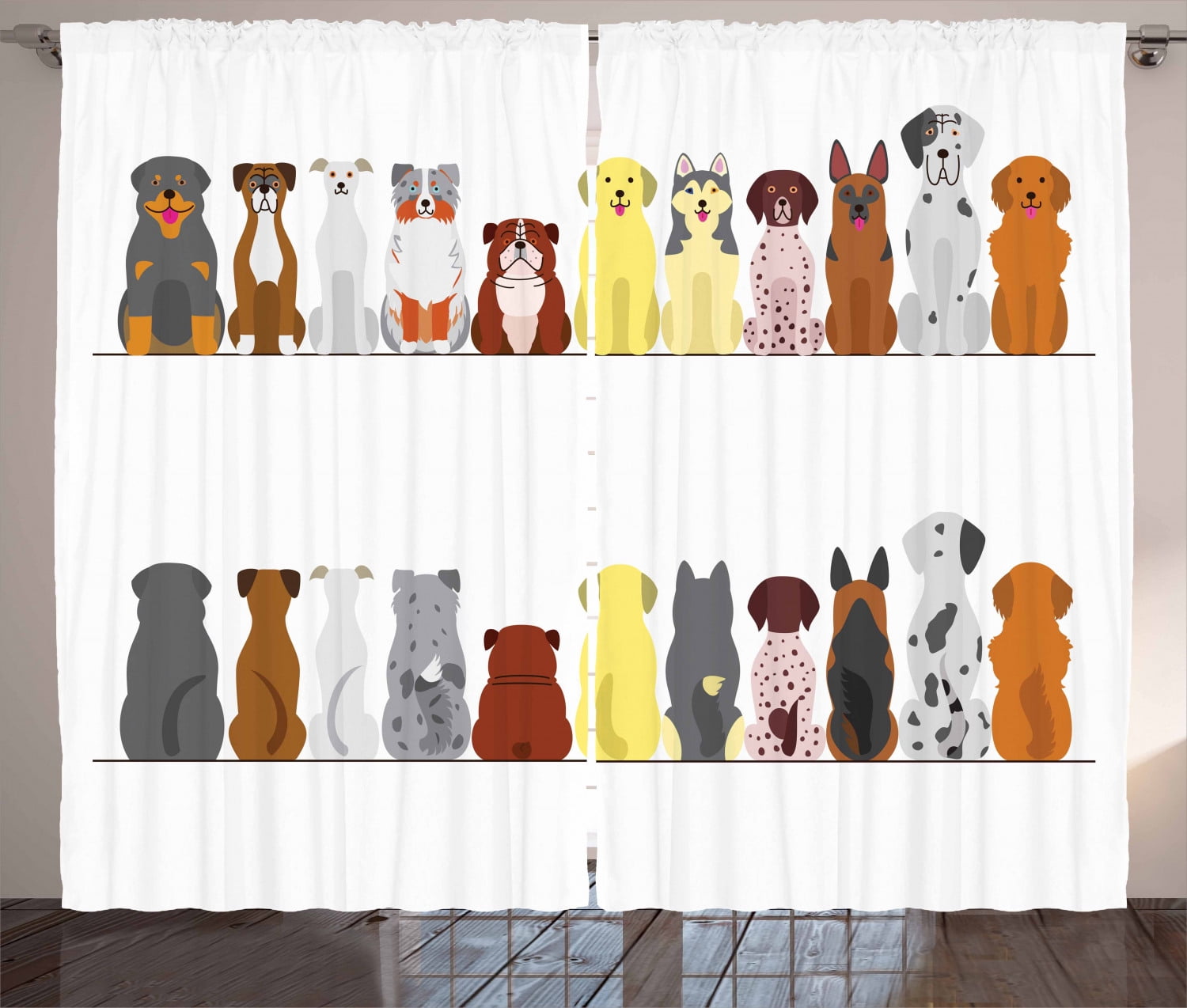Dogs Curtains 2 Panels Set, Simplistic Boxer Whippet Labrador Yorkshire ...