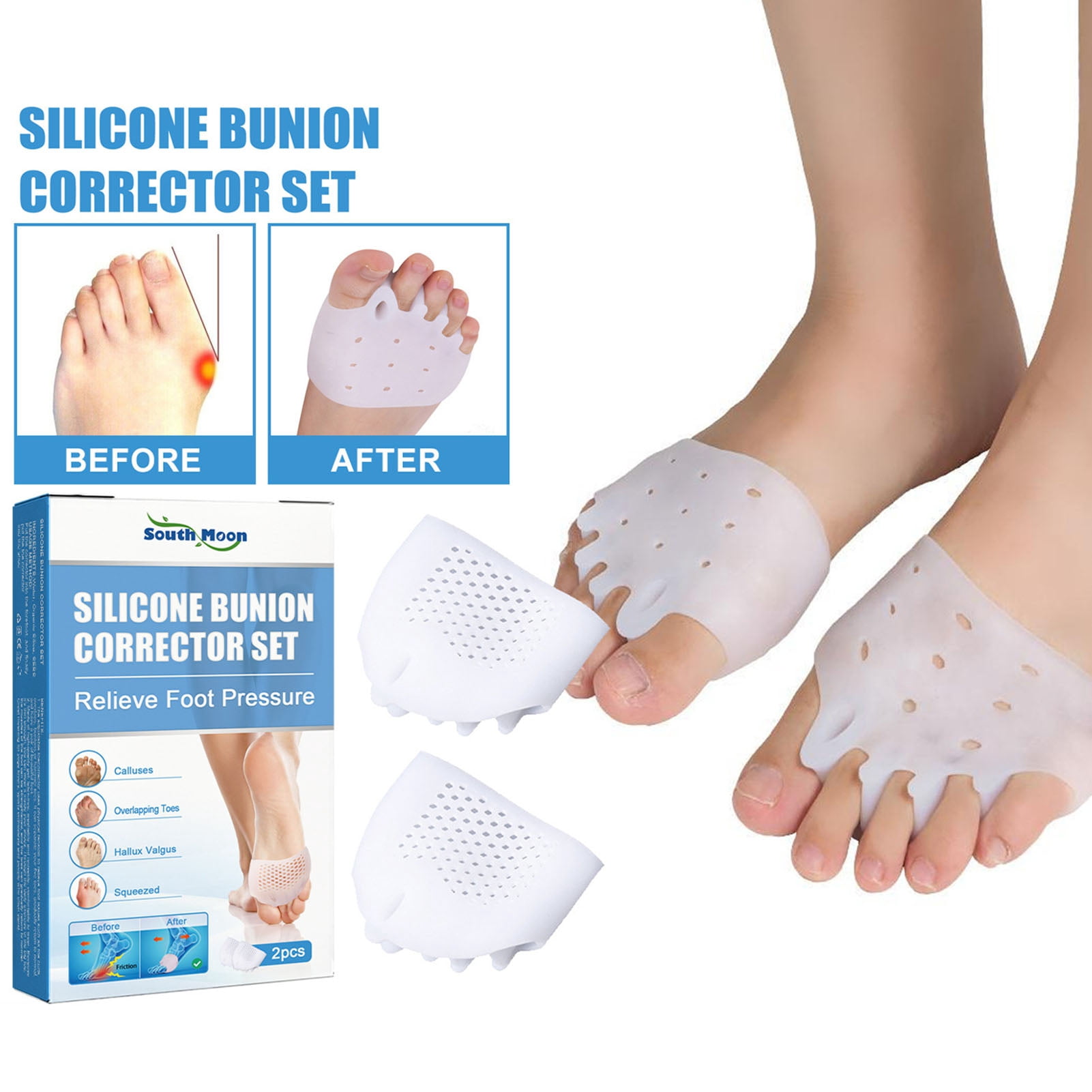 Washranp 1Pair Ball of Foot Cushions,Soft Silicone Non-slip Anti-pain ...