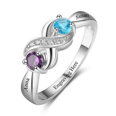 Personalized Couples Sterling Silver Engraved Heart Birthstone 3-Stone ...