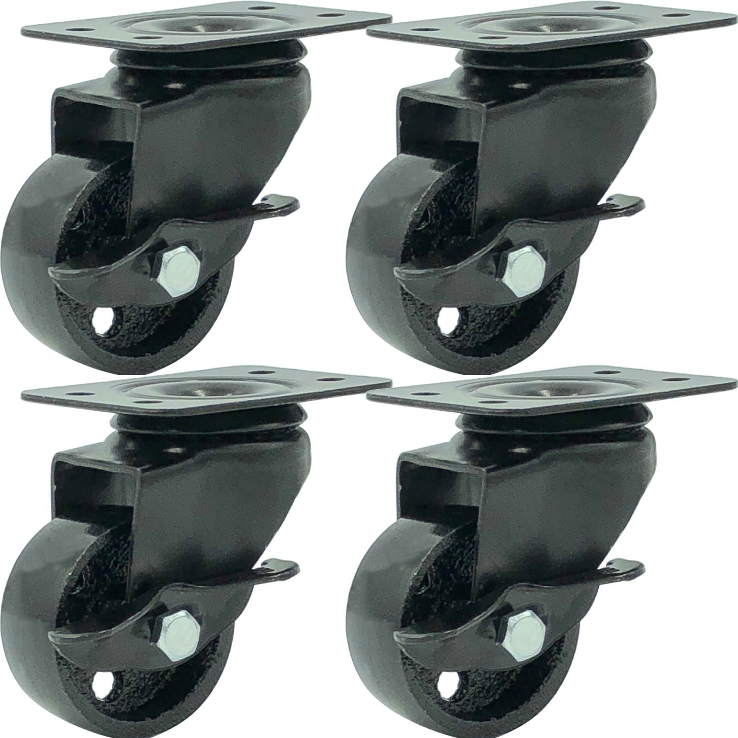 4 All Black Metal Swivel Plate Caster Wheels w/ Brake Lock Heavy Duty ...