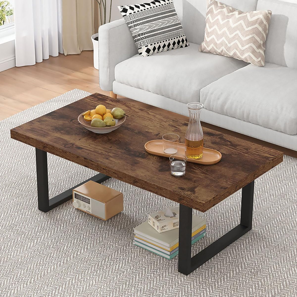 Click here for Nobrand Rustic Coffee Table  Wood And Metal Simple... prices