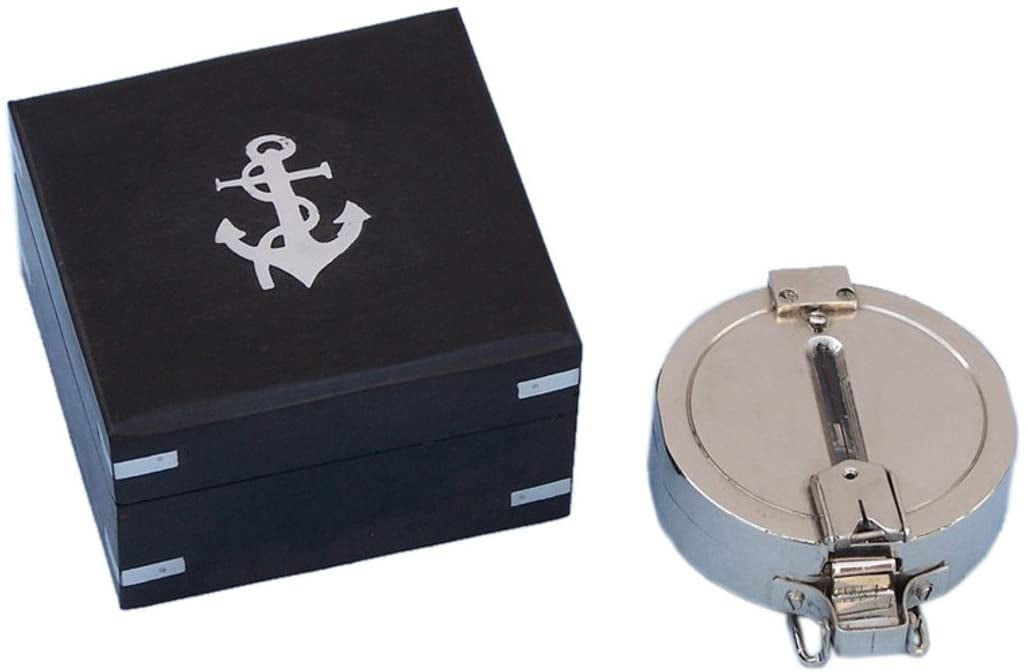 4" Circular Pocket Compass (Nickel Polished) With Black Wooden Box ...