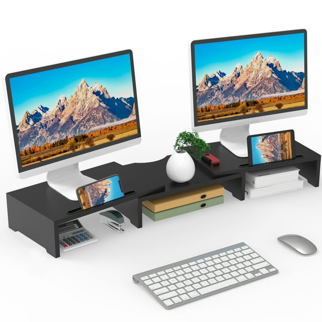 WALI Dual Monitor Stand Riser, 3 Shelf Laptop and Computer Monitor ...