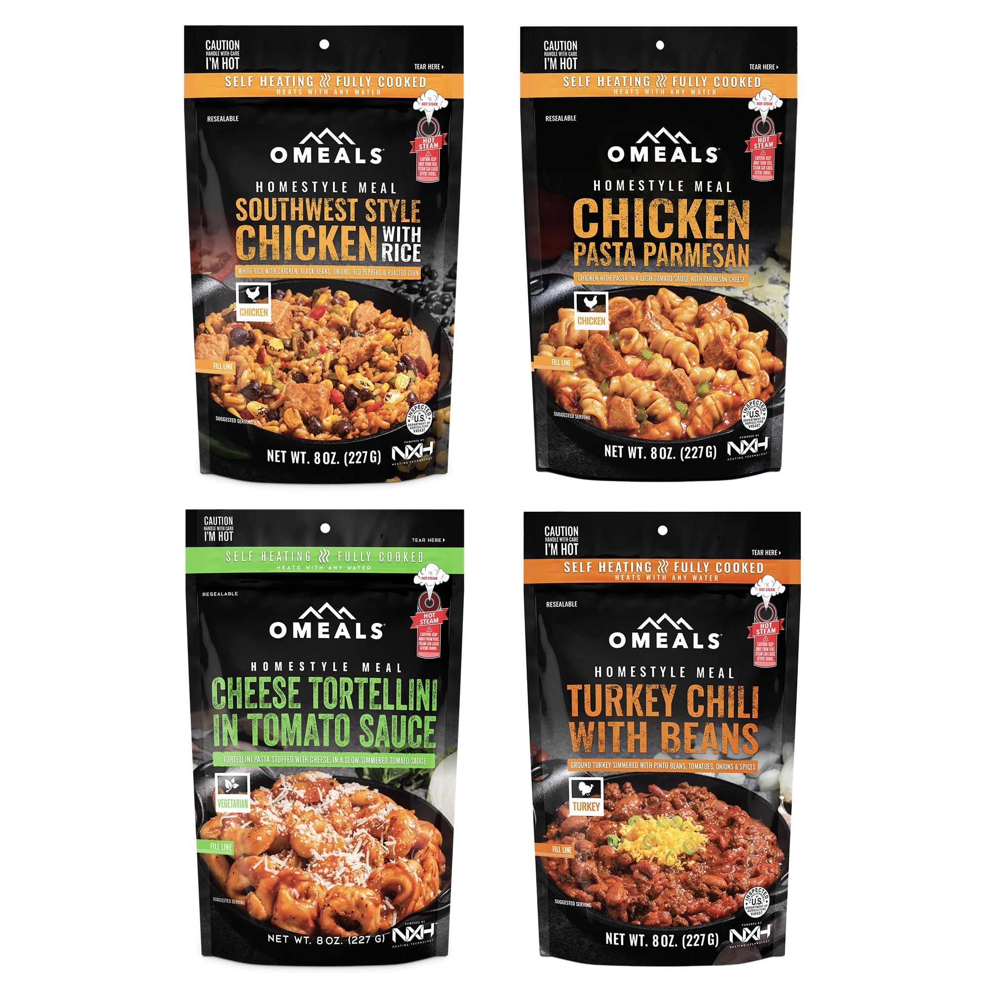 OMEALS 4 Pack Hot Dinner MRE Meals - Includes Cheese Tortellini, Turkey ...