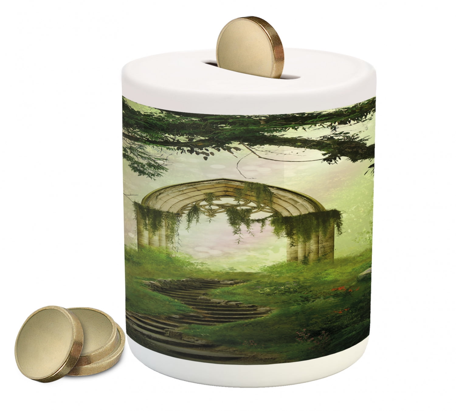 Antique Piggy Bank, Old Aged Fantasy Gate in Forest Medieval Gothic ...