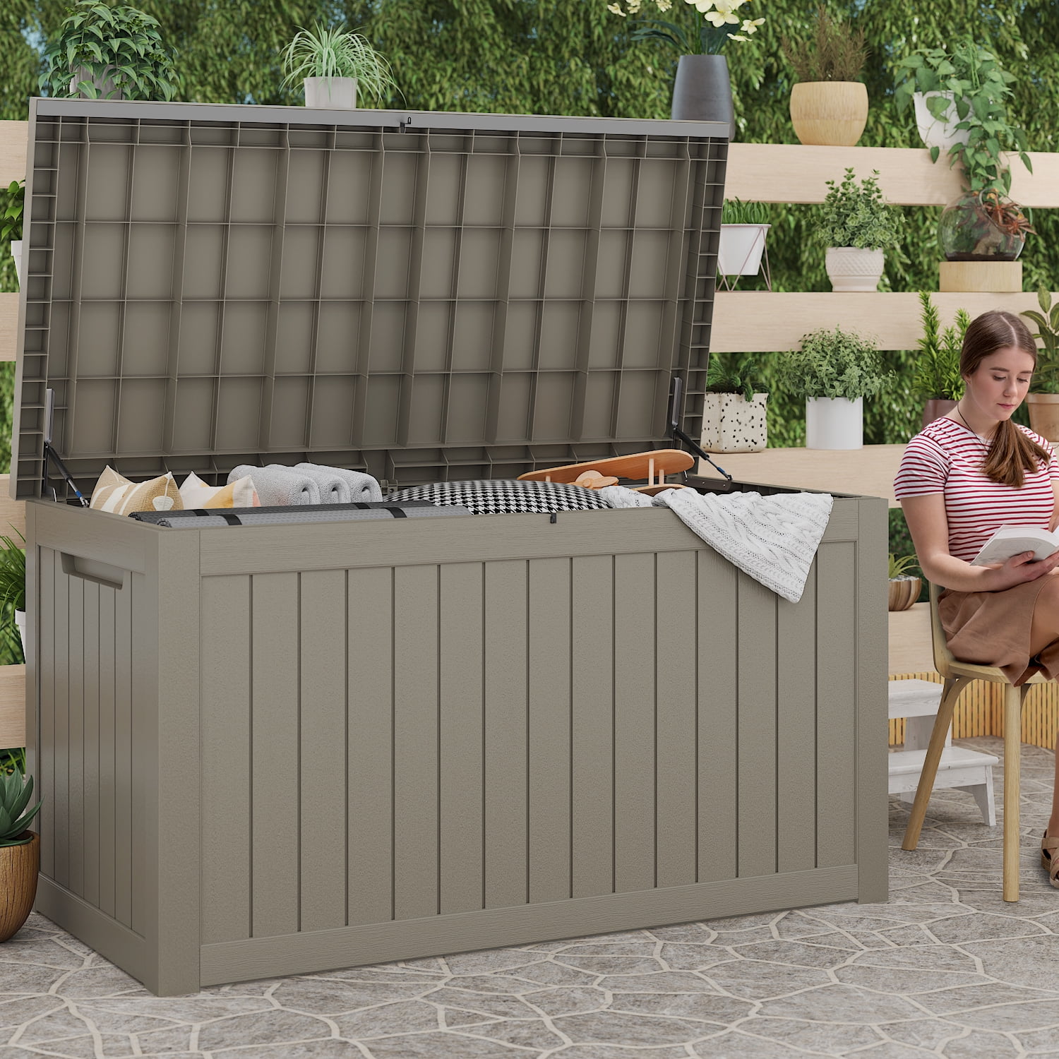 Devoko 230 Gallon Outdoor Box Deck Plastic Resin Storage Box Large ...