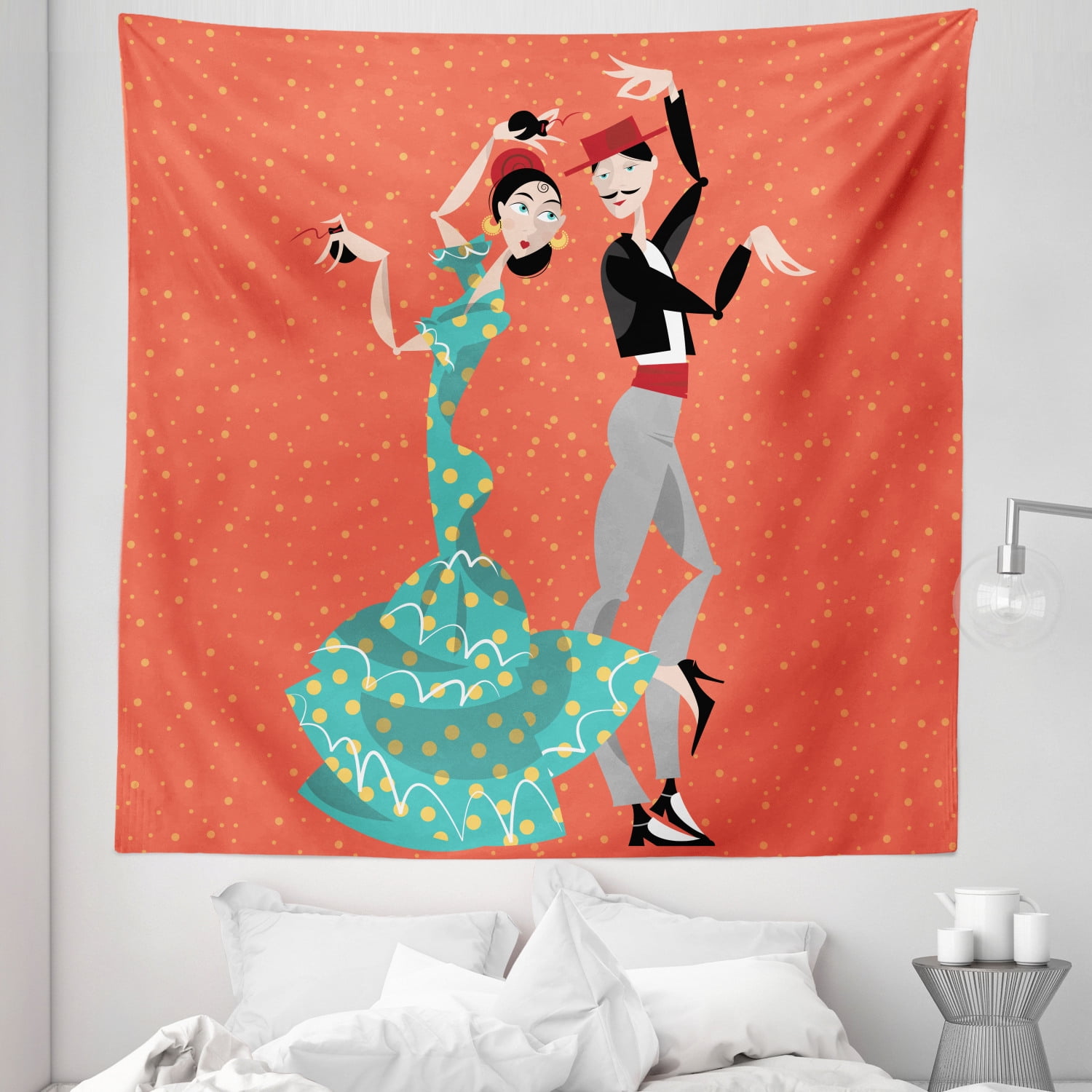 Spanish Tapestry, Flamenco Dancers Couple Performing in Historical Folk ...