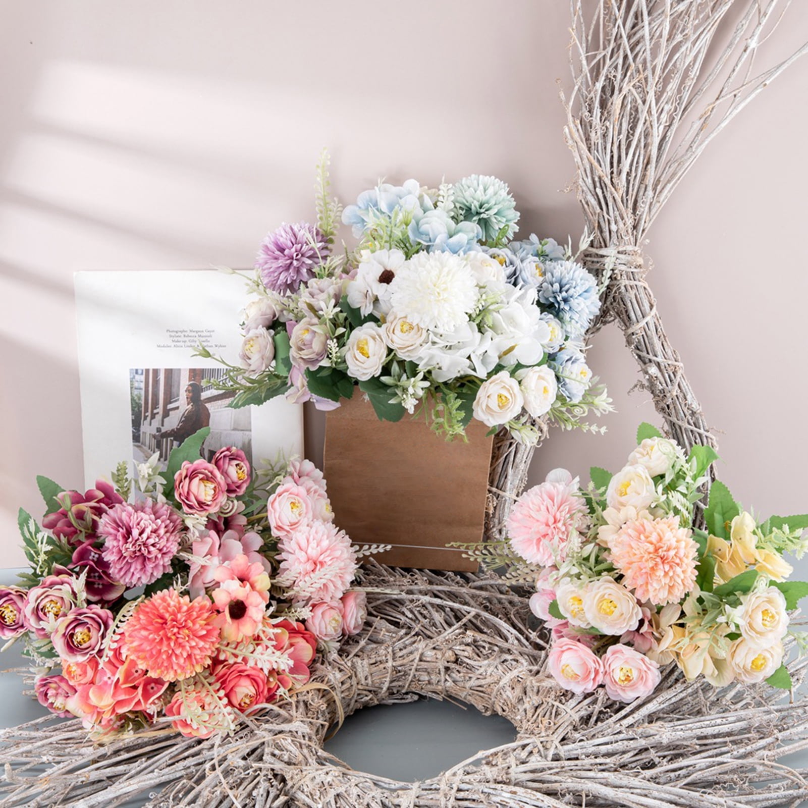 Hesroicy Artificial Mixed Flower Realistic Pan Weaving Tea Rose ...