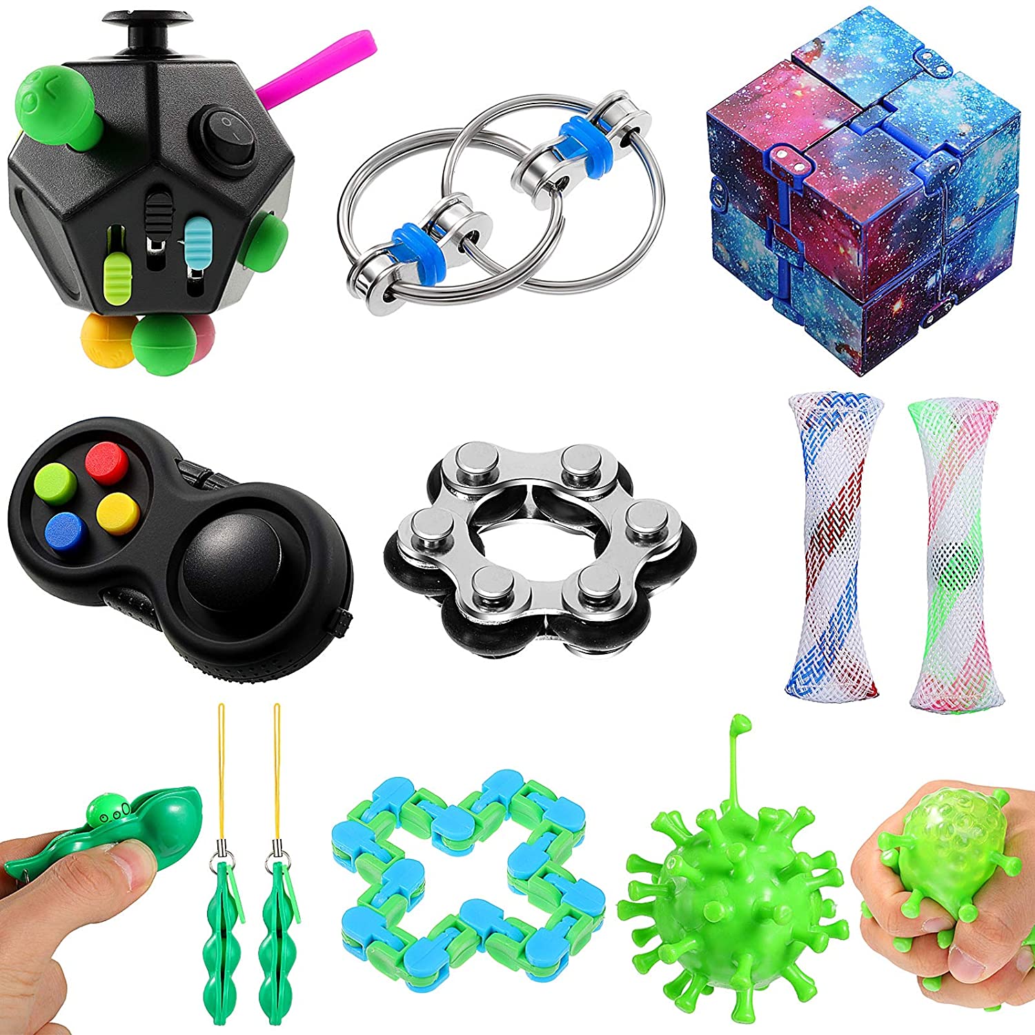 11 Pieces Fidget Toy Set Include 12 Side Fidget Toy Infinity Cube ...