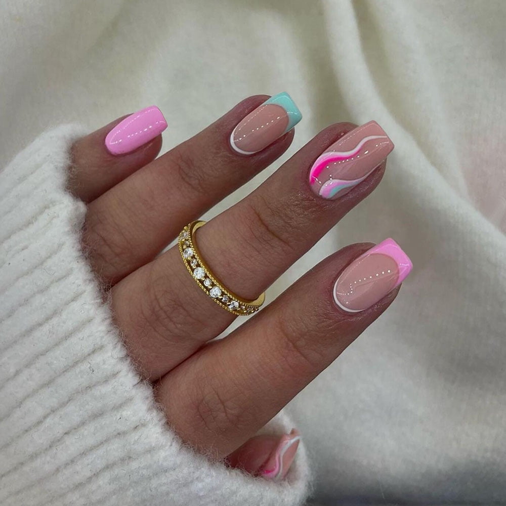 French Short Square Press on Nails,KXAMELIE Glossy Glue on Nails Press ...