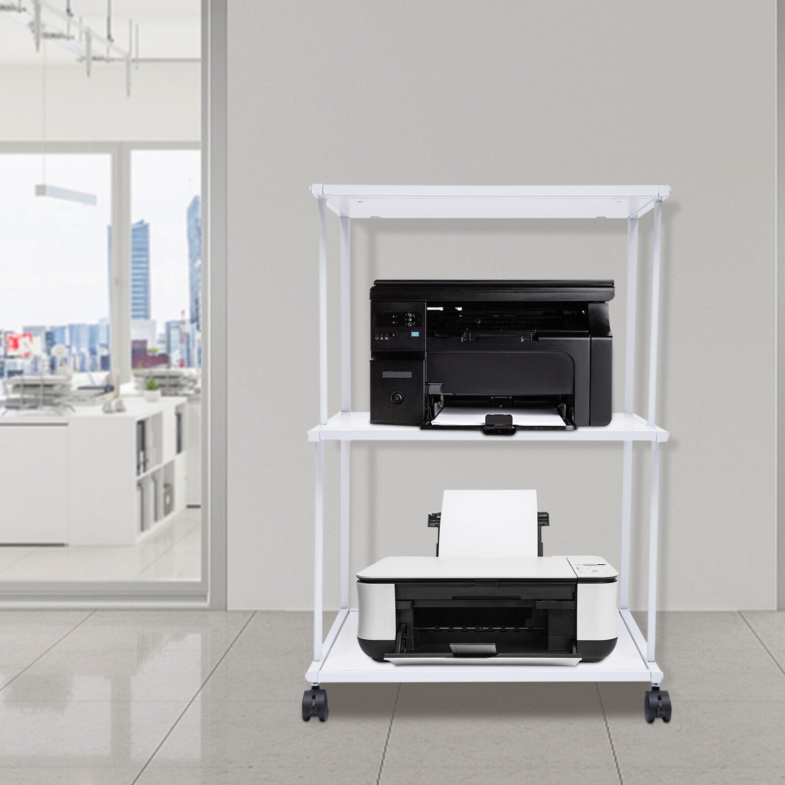 Modern 3-Shelf Printer Cart W/ Wheels Steel Pipe Table Organizer Office ...