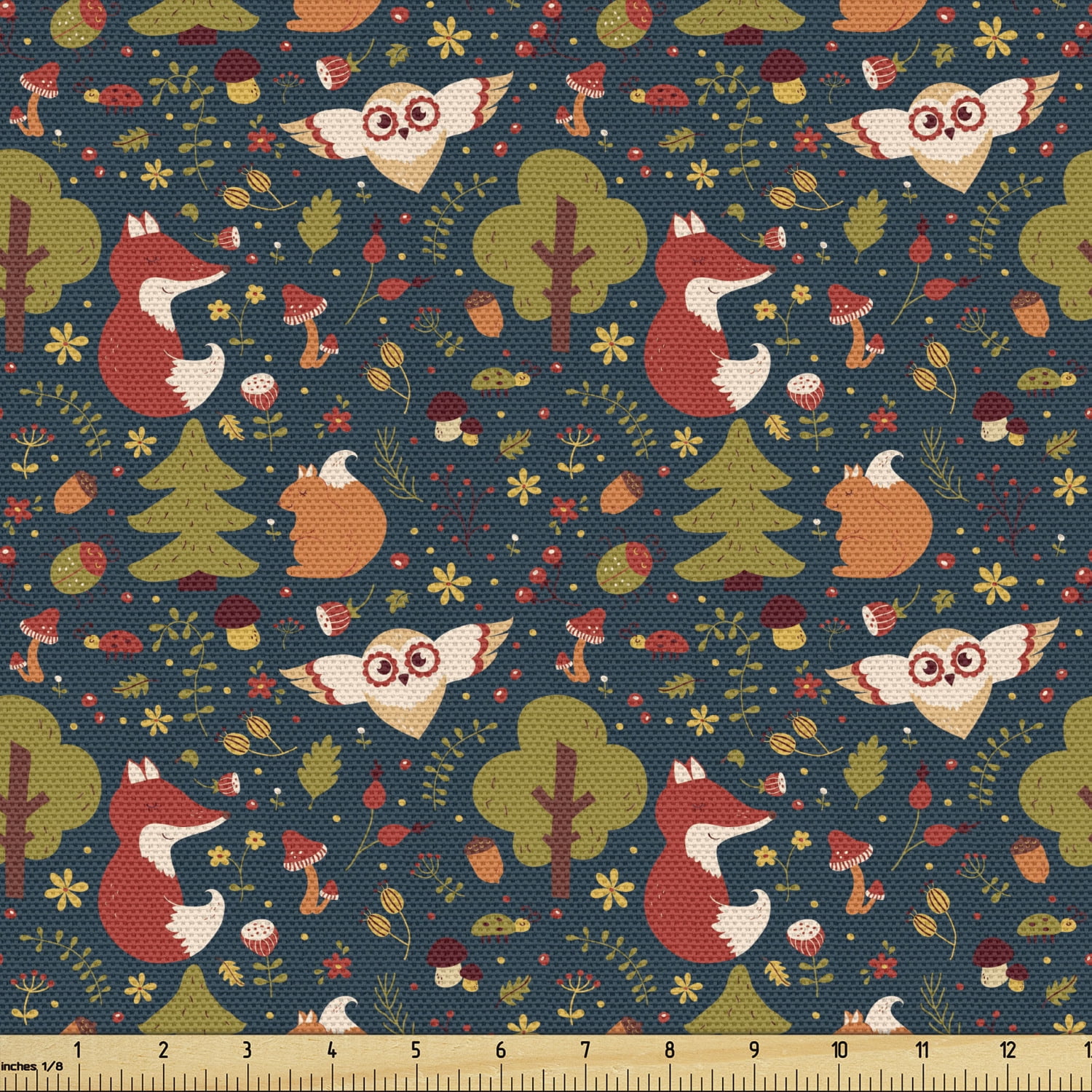Woodland Upholstery Fabric by the Yard, Forest Animals Pattern Fox ...