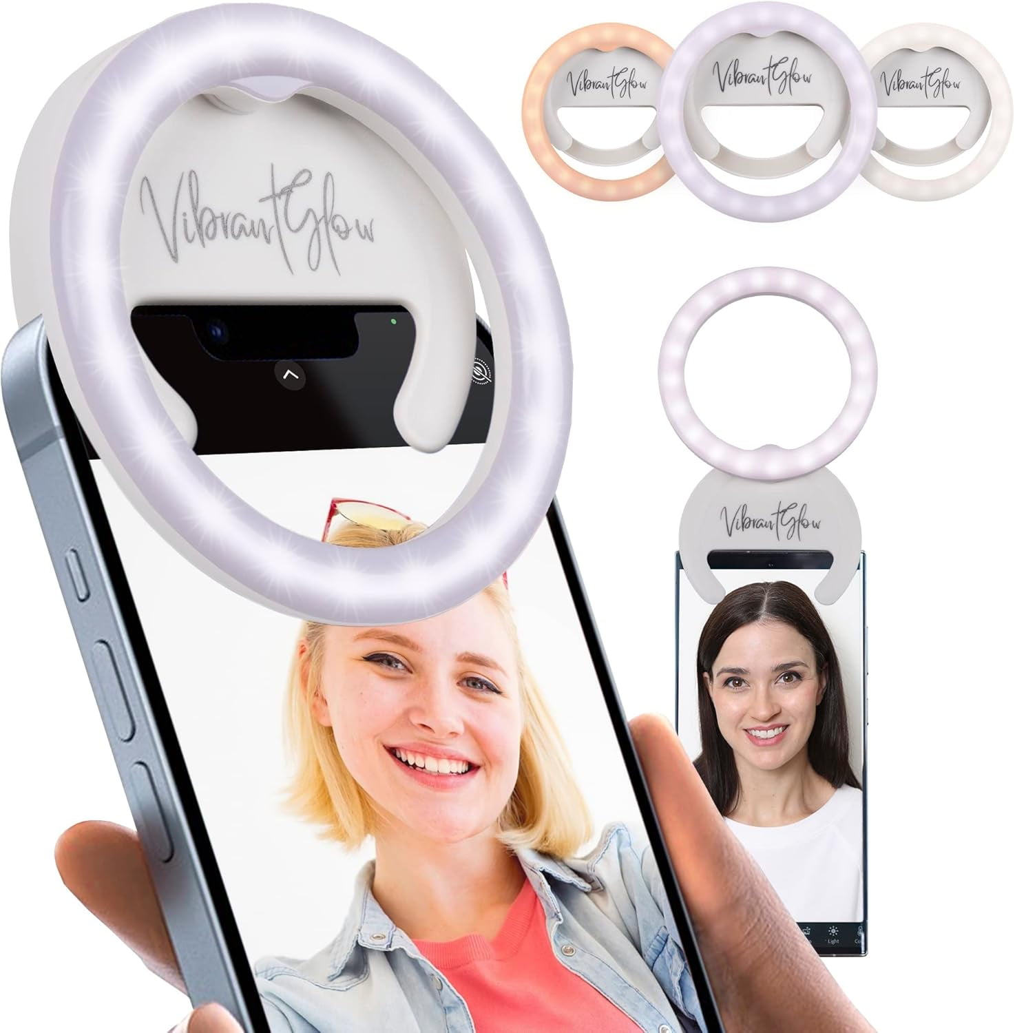 Anillo de luz para teléfono con clip, anillo de luz giratorio para selfies para teléfono ...