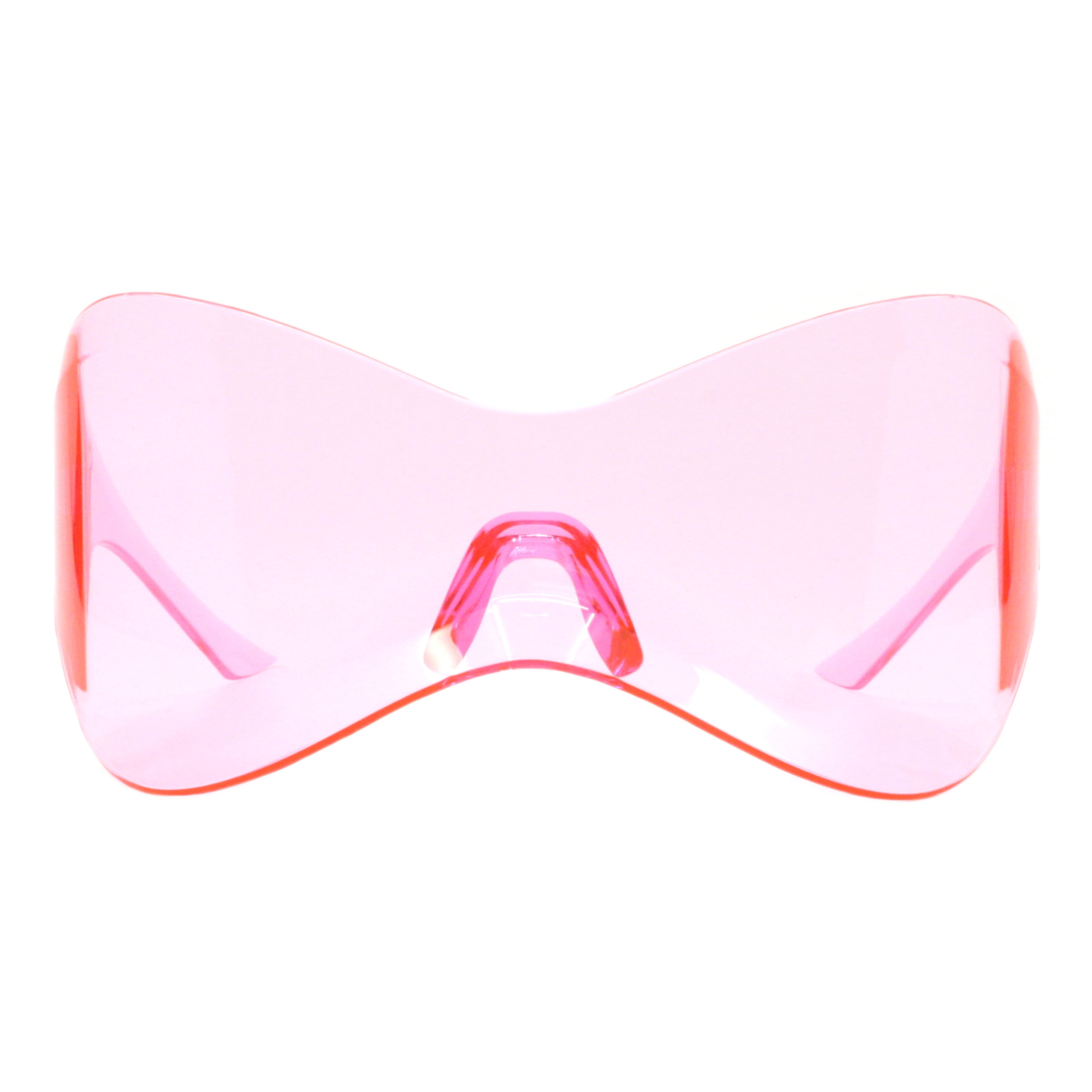 Pink Rimless Oversized Shield Sunglasses Butterfly Wrap Futuristic Mask ...