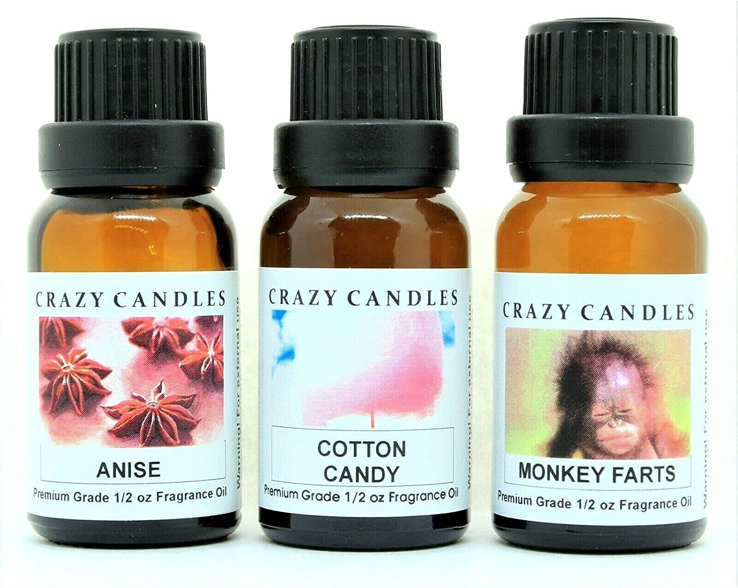 Crazy Candles 3 Bottles Set 1 Anise, 1 Cotton Candy, 1 Monkey Farts 1/2 ...