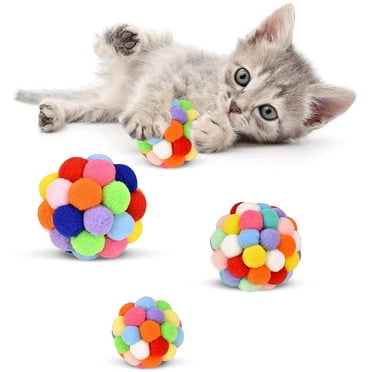 3Pcs Cat Plush Ball with Bells,Interactive Cat Fuzzy Chew Balls Fun ...