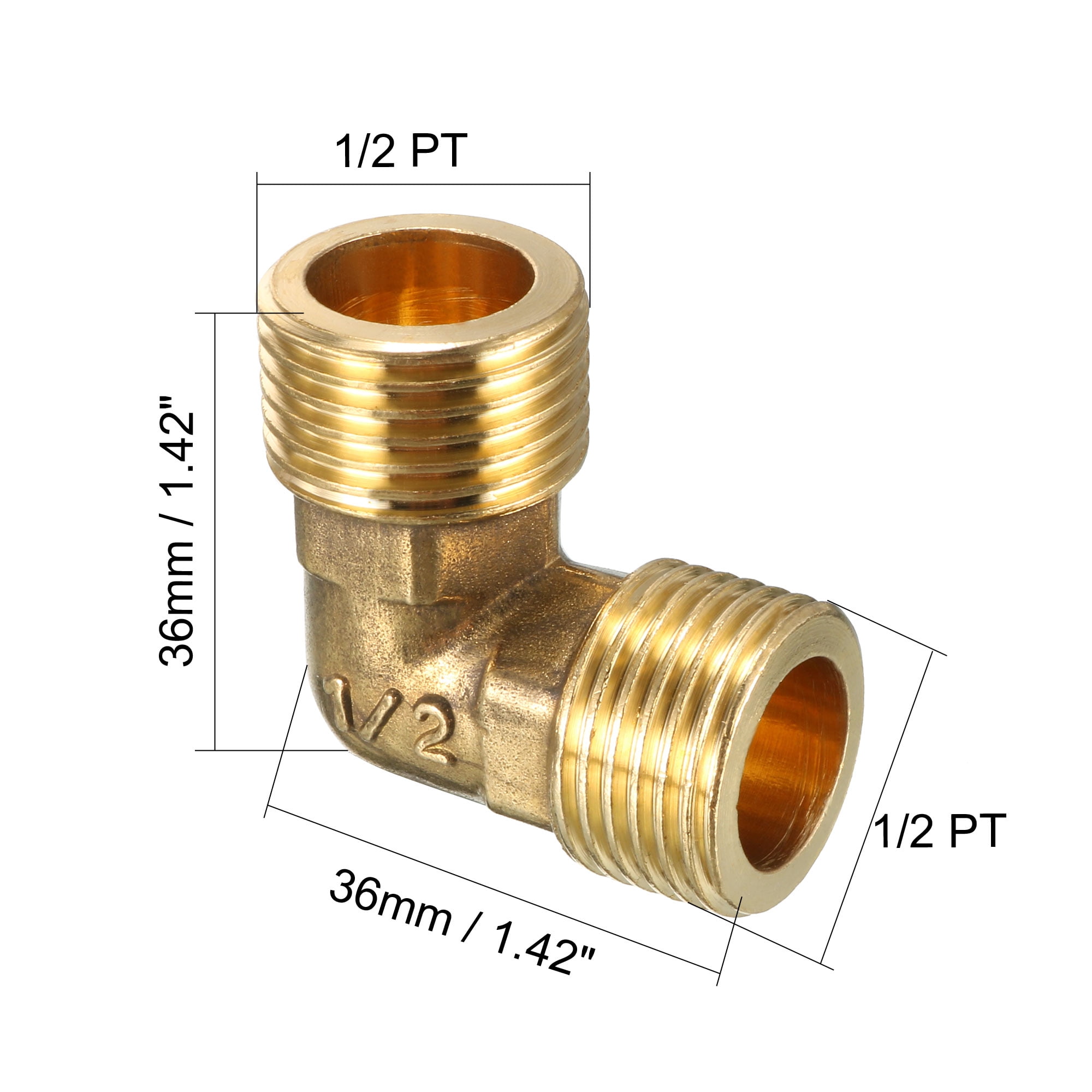 Brass Elbow Pipe Fitting 90 Degree 1/2 PT Male x 1/2 PT Male Connector ...