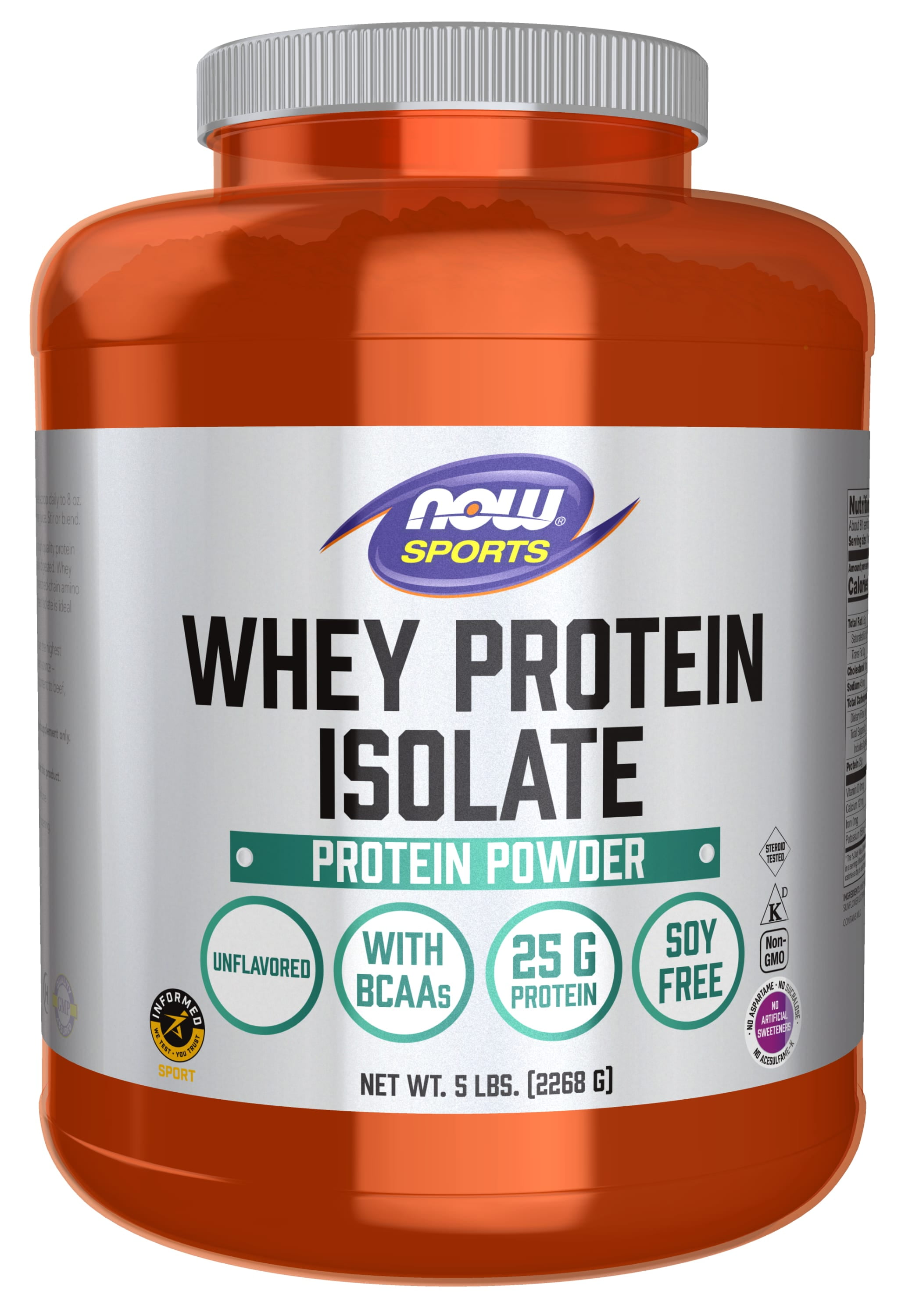 NOW Sports Nutrition, Whey Protein Isolate, 25 g With BCAAs, Unflavored ...