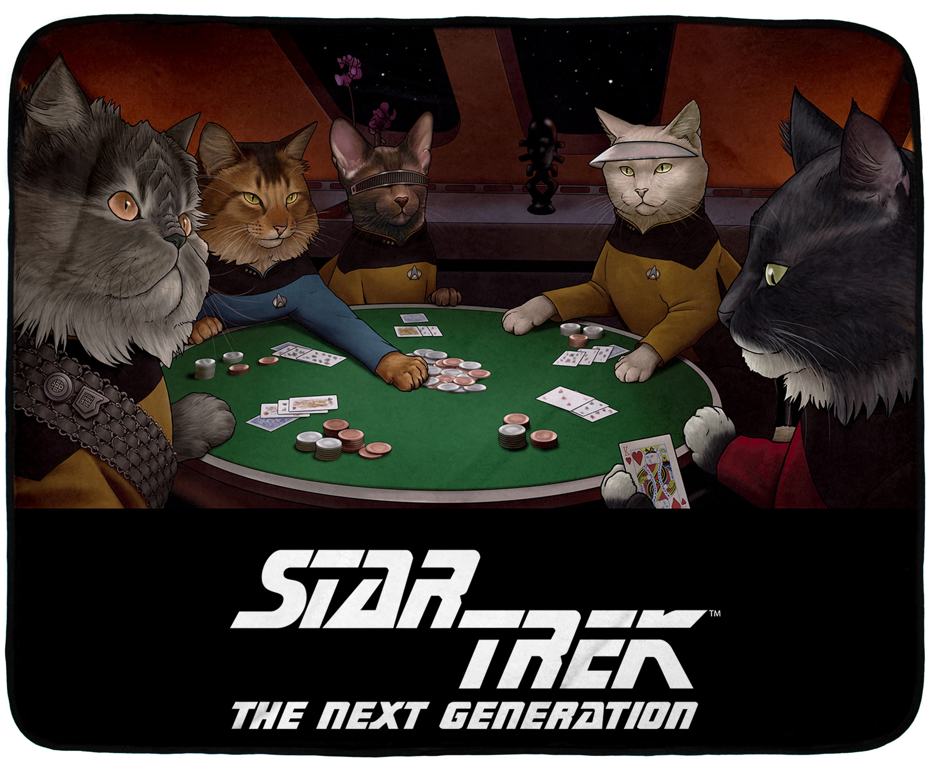 Star Trek The Next Generation Cat Characters Playing Cards Plush Throw ...