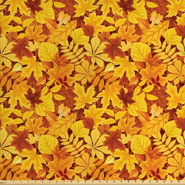 Autumn Fabric by The Yard, Shady Fall Oak Maple Tree Leaves on Faded ...
