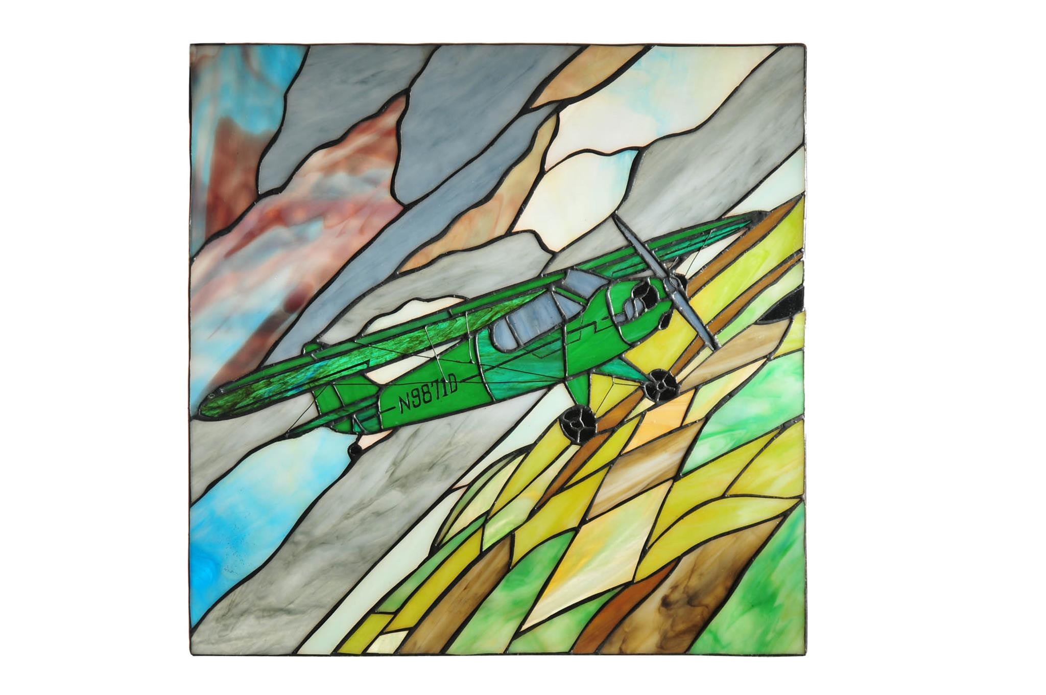 15 Inch W X 15 Inch H Airplane Piper Cub Stained Glass Window - Walmart.com