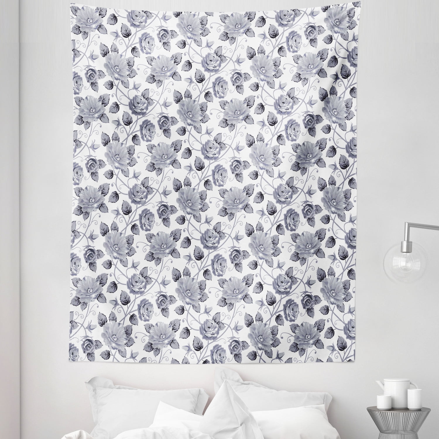 Grey Tapestry, Floral Patterns Victorian Inspired Roses with Dark ...
