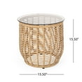 Noble House Boynton Wicker Side Table with Tempered Glass Top in Light ...