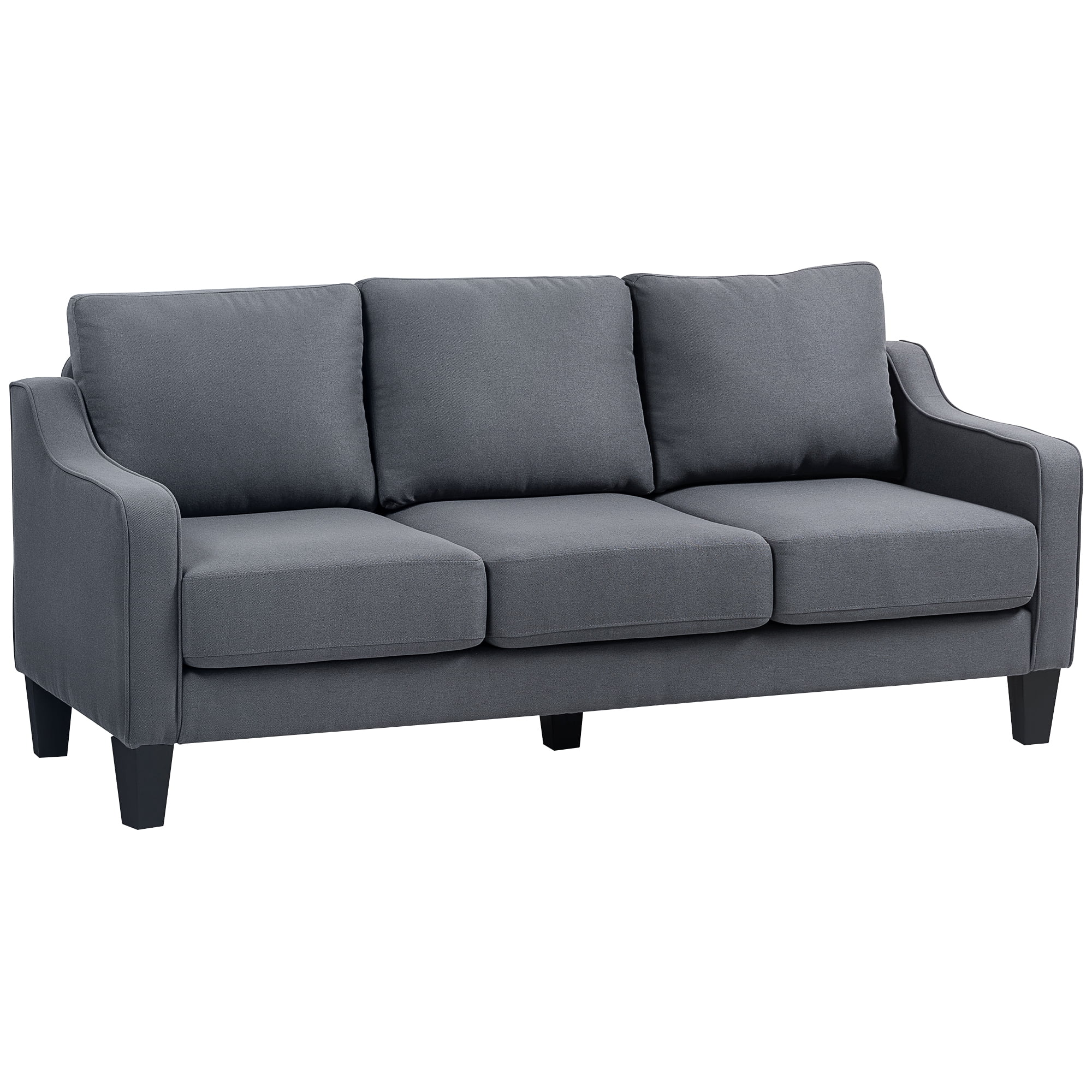 HOMCOM 3 Seater Sofa, Linen Fabric Couch with Pocket Spring, Charcoal ...