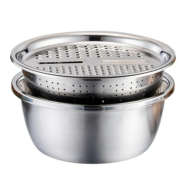 3Pcs Stainless Steel Basin with Grater Cutter Drain Basket Drain Basin ...