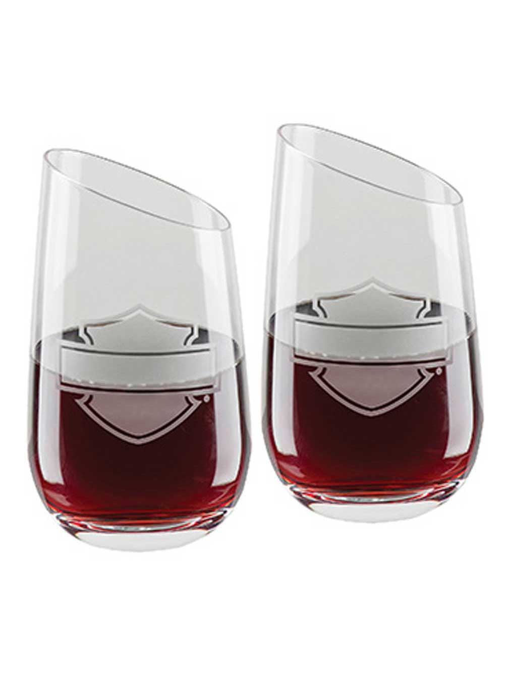 Harley-Davidson Silhouette Bar & Shield Stemless Angled Wine Glass Set ...