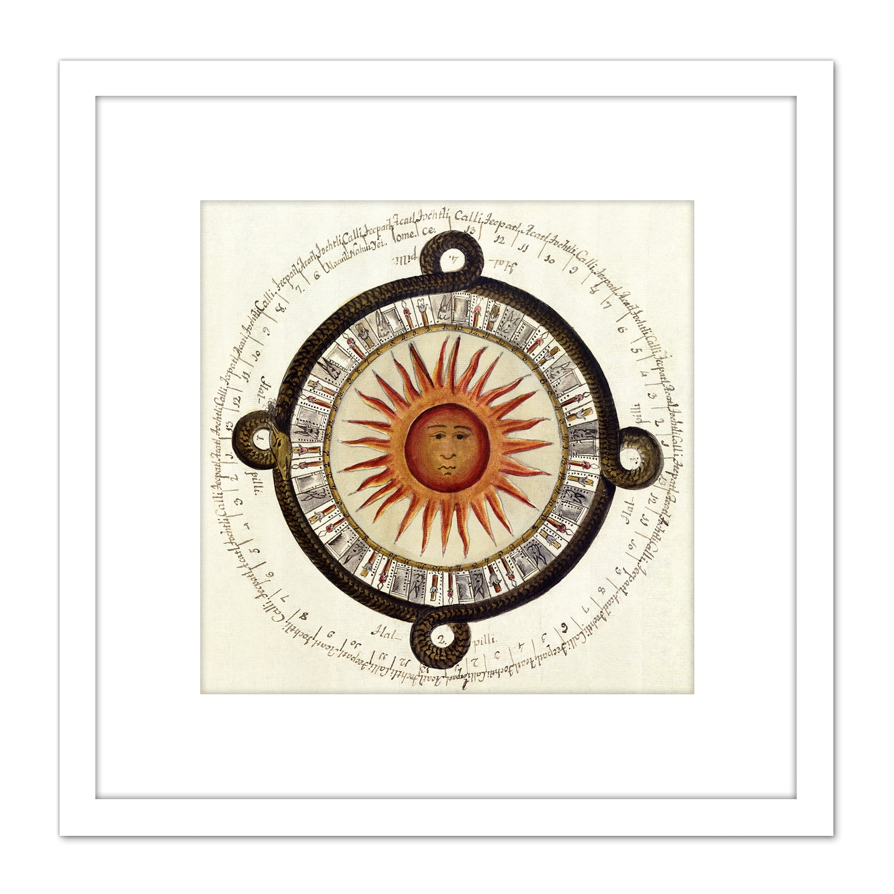 Leon Y Gama Aztec Sun Solar Calendar Diagram 8X8 Inch Square Wooden ...