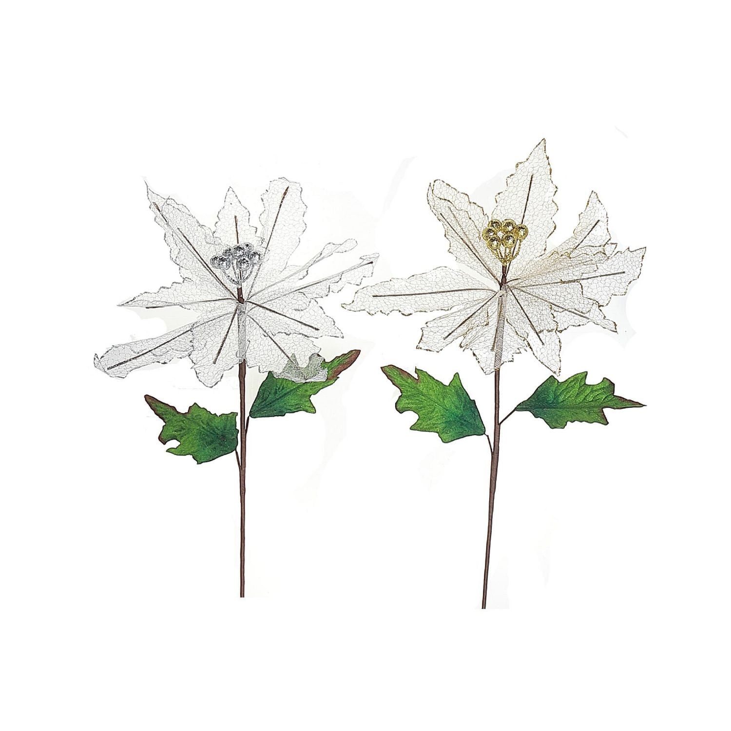 Click here for Ih Casadécor Netted Glitter Edged Poinsettia Stem... prices