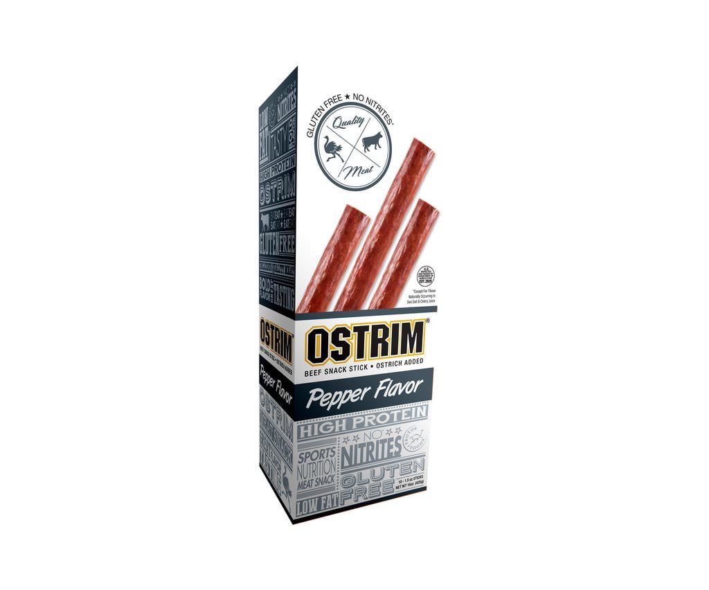 Ostrim Beef & Ostrich Snack Stick, Pepper, Pack of 10, 1.5 oz sticks ...