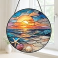 Coastal Beach Sunset Stained Glass Style Suncatcher, Ocean Horizon ...